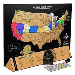 Landmass – 17 x 24 Inches Scratch Off Map of The United States - USA Poster with US National Parks, State Capitals - America Print - Travel Wall Art - Decor - Gifts for Travelers - Unique Gift Ideas