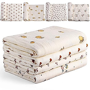 kmilro Muslin Swaddle Blankets 4 Pack Baby Swaddle Blankets for Unisex 40 x 40 inches Newborn Receiving Blanket Cotton Soft Breathable Muslin Baby Swaddles for Boys & Girls