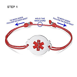 LinnaLove Medical Alert Bracelet for Women Adjustable Handmade Cord Medical ID bracelets with personalized Customize engraved-Black