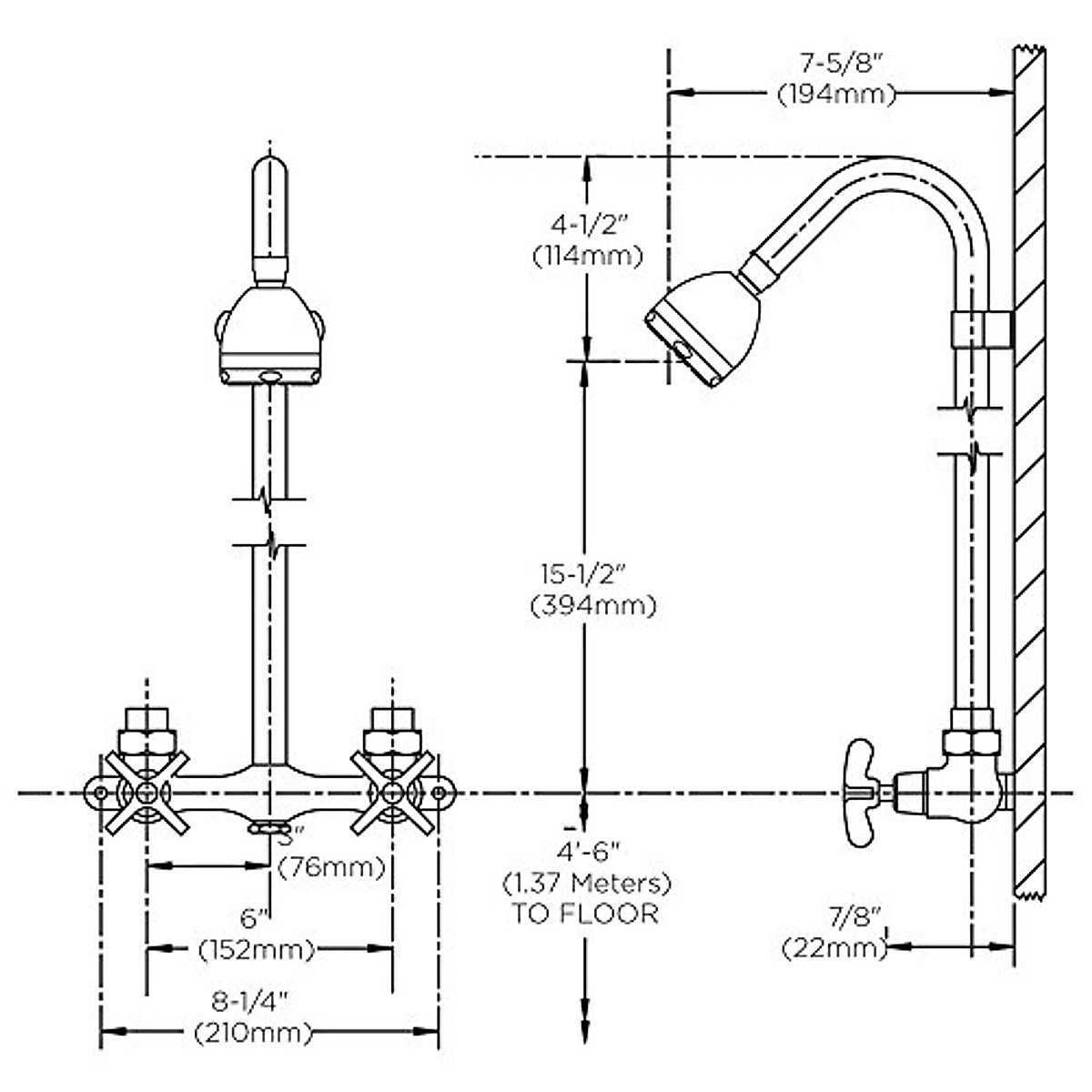 Speakman SC-1220-AF Commander Vandal Resistant Industrial Exposed Shower with Cross Handles – 2 Handle Shower Faucet with Hot & Cold Water Indexing, Polished Chrome