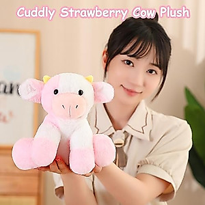 Gvimenos Pink Cow Stuffed Animal Cute Hug Cow Plushies, Soft Strawberry Cow Throw Pillow, Cartoon Cow Plushie Decoration Gift for Boys Girls(8 Inch)