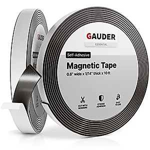 GAUDER Magnetic Tape Self Adhesive (0.6 Inch x 10 Feet) | Magnetic Strips with Adhesive Backing | Magnet Roll