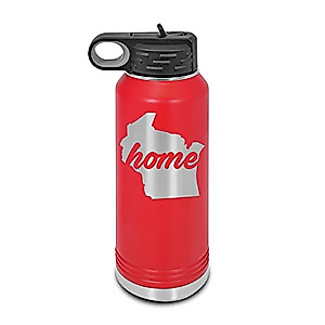 Wisconsin Home Laser Engraved Water Bottle Customizable Polar Camel Stainless Steel with Straw - State Shaped WI Love Red 32 oz