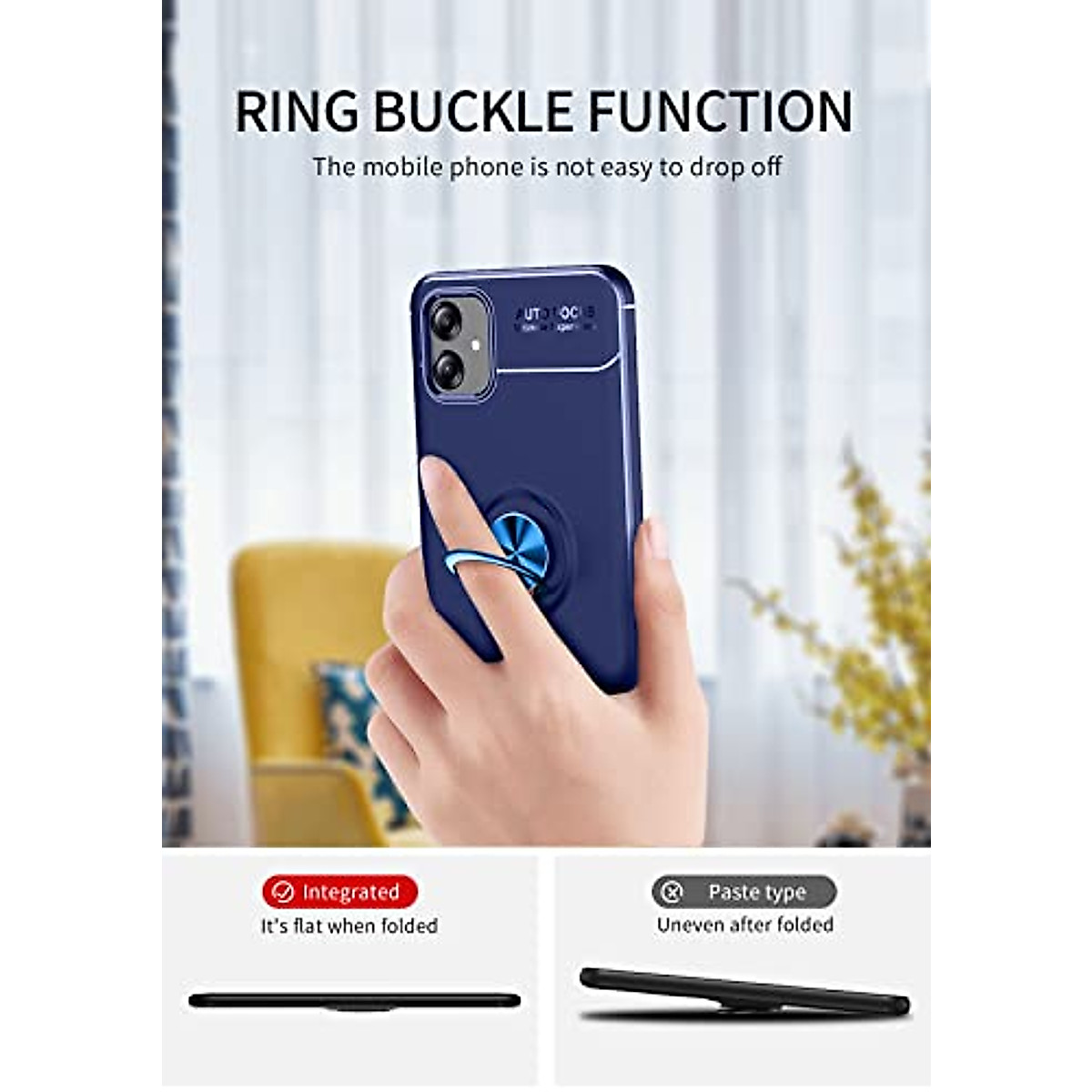 Asuwish Phone Case for Samsung Galaxy A04 with Tempered Glass Screen Protector Cover and Cell Accessories Kickstand Stand Magnetic Ring Holder Protective Soft TPU Silicone Ao4 A 04 4G Women Men Blue