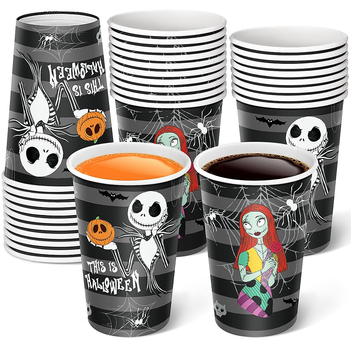 Halloween Disposable Cups for Kids Adult 30 PCS, Halloween Pumpkin Skeleton Disposable Paper Cups for Hot Cold Drinks, Spiderweb Bat Holiday Cups Spooky Halloween Party Supplies 12 OZ Black