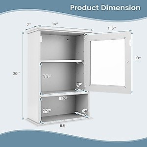 DORTALA Wall Mounted Bathroom Cabinet Storage Organize Hanging Medicine Adjustable Shelf, White