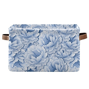 Blue Floral Peony Storage Basket Bins Decorative Toy Organizer Bins Laundry Hamper Baskets with Handles for Bedroom Office Clothes Pet Nursery Living Room,1 pcs