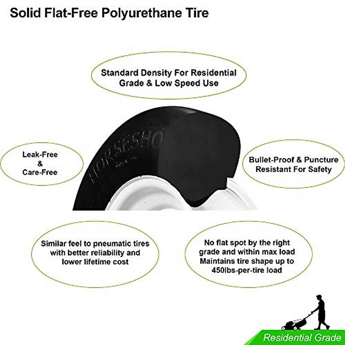 2 New Commercial-grade 13x6.50-6 Flat-Free Lawn Mower Smooth Tires with Steel Rim for Lawn Mower (Deck 36"-68") & Garden Tractor 136506 ---Hub Length 4"-7.1"---Bore φ5/8"