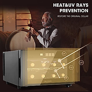 JINJUNYE Wine Cooler Refrigerator, 8 Bottle Wine Fridge Small, Countertop Wine Cooler with Digital Temperature Control, Mini Freestanding Wine Cellars Glass Door, Gift for Men Father