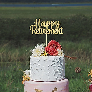 Gyufise Gold Glitter Happy Retirement Cake Topper Retirement Cake Decoration Picks for Retired Party Cake Decoration Party Supplies 1 Pack