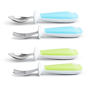 Munchkin® Raise™ Toddler Plastic Fork and Spoon Utensil Set, 4 Pack, Blue/Green