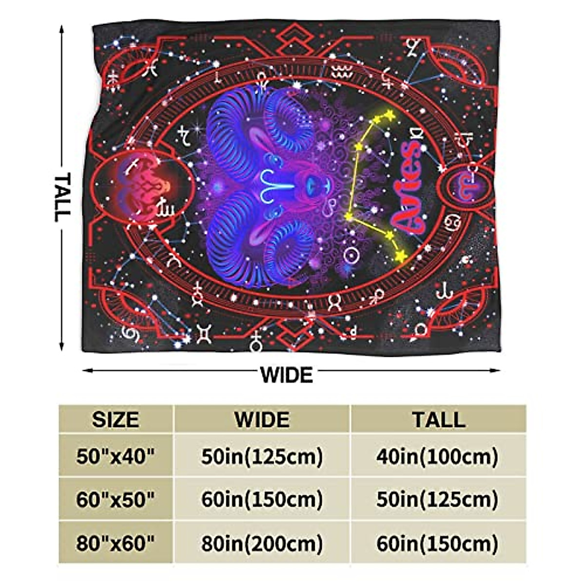 Cartoon Aries Blanket Constellations Throw Blankets Soft Horoscope Astrology Flannel Throw Blanket Zodiac Sign 50"X40"