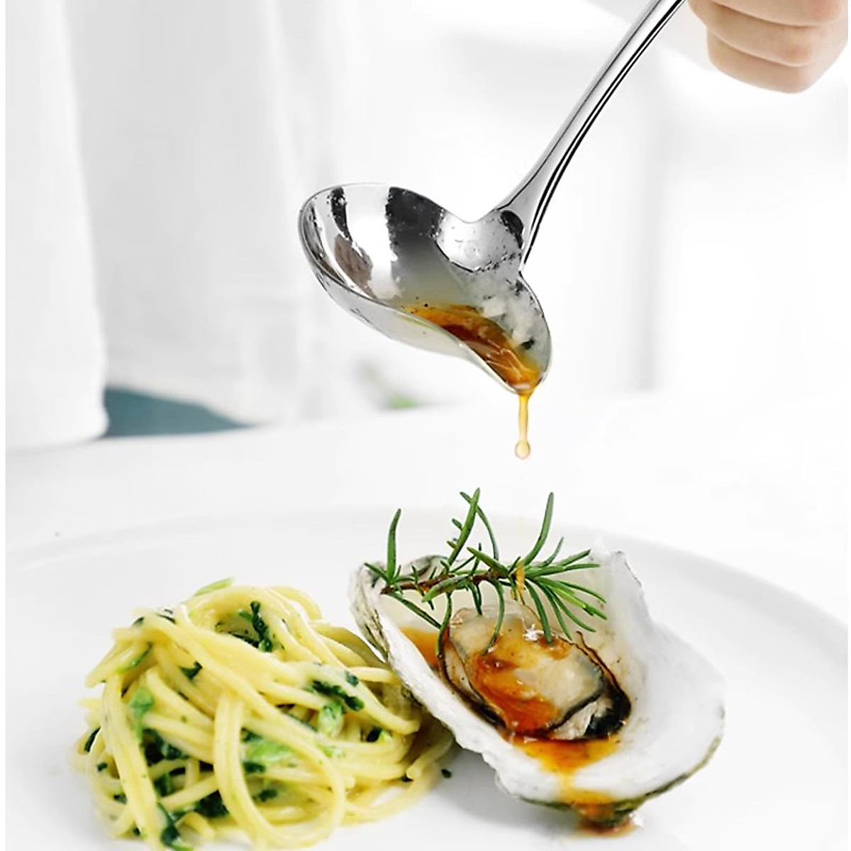 Generic Stainless Steel Small Sauce Ladle, With Pouring Spout Gravy ladle, for Salad dressing and dressings, 7.4Inches 2 Pieces Dishwasher Safe