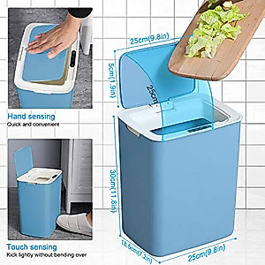 Automatic Trash Can, Non-Touch Sensor Plastic Garbage Bin 3.7 Gallon/14 L Waste Basket for Bathroom Kitchen Office(Blue)