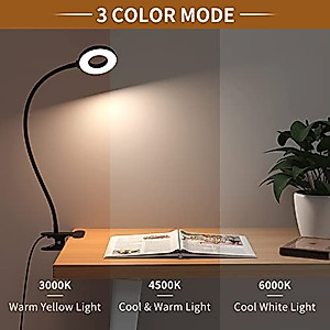 iZELL Desk Lamp, [3 Color Modes & 10 Brightness] LED Reading Light with Clamp, Flexible Gooseneck Book Light for Kids Reading Book in Bed at Night Clip on Table, Headboard, Dorm, Zoom Meetings