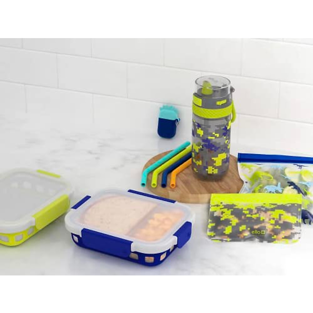 Ello Kids Lunch Box, Straws , Zip Bag and Water Bottle Lunch Pack Set 13-Piece - Lilac … (cashmere)