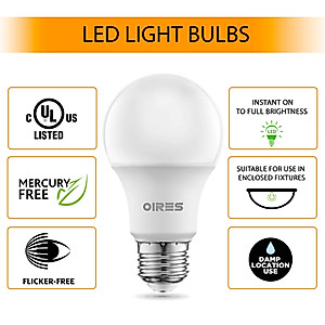 OIRES 60W Equivalent LED Light Bulb 800 Lumens A19 Shape Bulbs 2700K Warm White Non-Dimmable UL Listed 9 Watt E26 Base Suitable for use in Enclosed Fixtures & Damp Locations - 6 Pack