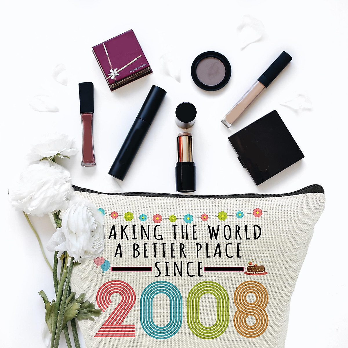 16th Birthday Gifts for Girls, Funny 16 Year Old Gift Makeup Bag, 2008 16th Birthday Makeup Bags for Her, Teens, Sister, Daughter, Niece, Granddaughter, Making The World a Better Place Since 2008