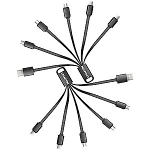 Multi Charging Cable Short, 2Pack 6 in 1 Multiple USB Fast Charger Cord Adapter Type C Micro USB Port Connectors Compatible with Cell Phones/Tablets/Portable Charger (Black)