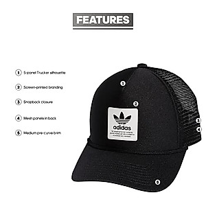 adidas Originals Dispatch Trucker 5-Panel High Crown Mesh-Back Adjustable Strapback Cap, Black/White, One Size