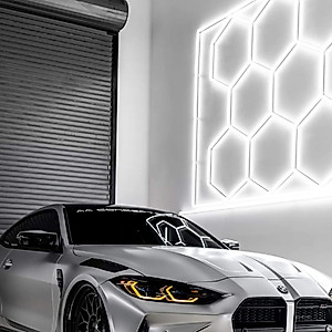 TRON Auto Lab 9X (Nine) Hexagon LED Light Kit, with Border Upgrade, Grid Series, Super Bright Daylight White 6500K, TRON-HEX-LIGHT-KIT-9XB
