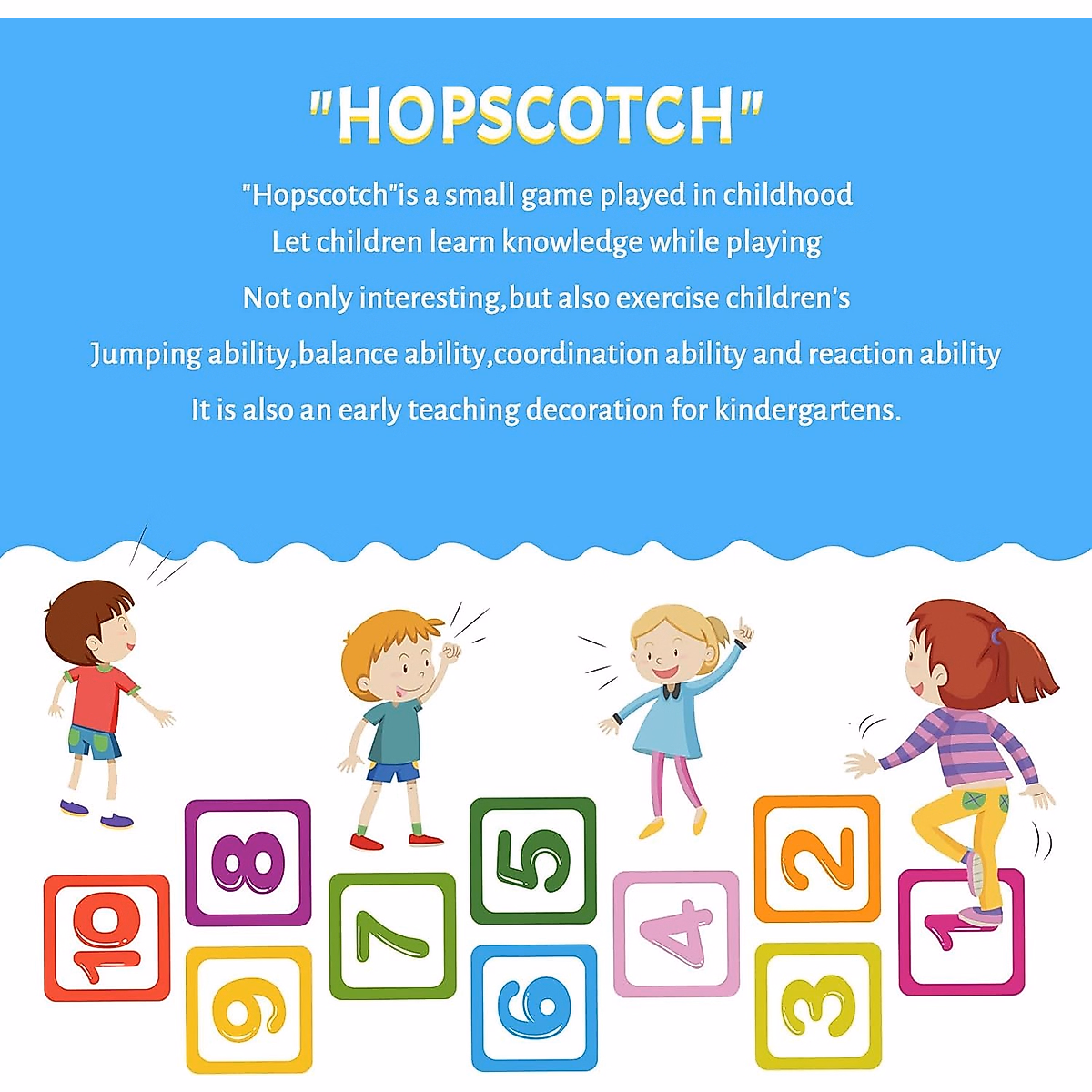 Yuehuam Number Footprint Floor Sticker Puzzle Games Number Hopscotch Sticker Floor Decals Creative Lattice Floor Sticker for Room Classroom Nursery Ground Corridor Decor