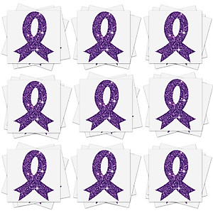 20 Sheets 240 Pcs Purple Ribbon Glitter Tattoos Domestic Violence Awareness Ribbon Temporary Tattoos Lupus Overdose Alzheimers Pancreatic Cancer for Women Man Charity Public Social Event