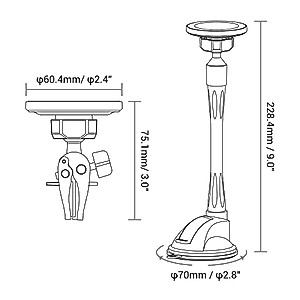 PROfezzion Suction Cup & Vent Clip Combo Magnetic Phone Holder Compatible with MagSafe on Car Windshield, Dash or Vent for iPhone 15 14 13 12 Pro Max Plus, Mag-Safe Case & All Phones [Aluminum Rod]