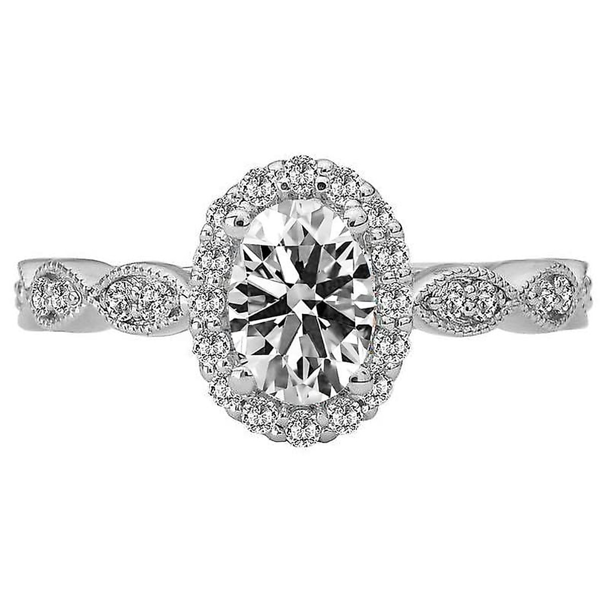 Vintage Oval Engagement Rings for Women White Gold 1-1/3 Carat(ctw) Moissanite Engagement Rings Platinum Plated Silver 10K 14K 18K Gold Wedding Anniversary Promise Rings with Text Engraving(18K Gold)