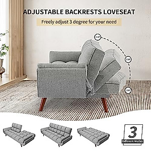 Homies Life Convertible Futon Sofa Bed, Linen Sleeper Couch, 75" W Modern 3 Seater Tufted Sofa with Adjustable Backrests and Soild Wood Legs for Living Room, Bedroom, Small Space, Gray
