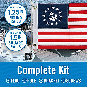 Anchor Boat Flag Pole Kit American Flag US 12" x 18" Small America Flags Set Double Sided Marine Grade Boat Flag Holder 12x18 Pontoon Sailboat or Ski Rail Mount Small American Boat Flags and Burgee