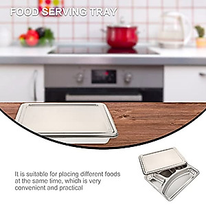 DOITOOL Feeding Serving Tray Stainless Steel Divided Dinner Plate: 4 Compartment Portion Control Plate with Lid Diet Dish Serving Platter Luncheon Plate for Kitchen Fruit Plate