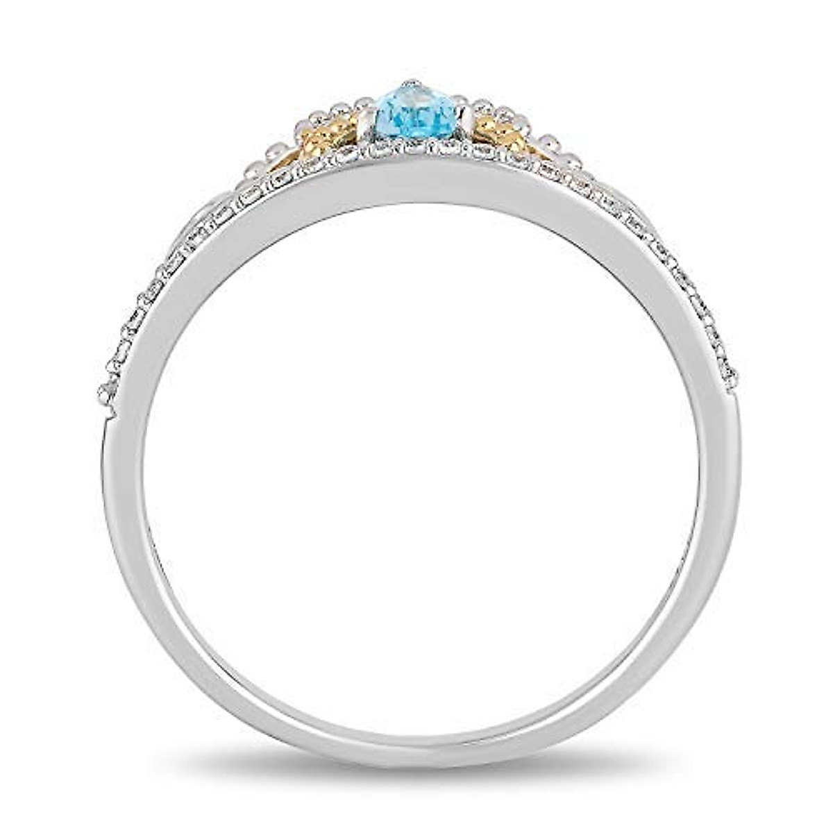 Jewelili Enchanted Disney Fine Jewelry Sterling Silver and 10K Yellow Gold With 1/10 CTTW Swiss Blue Topaz Jasmine Ring, Size 5