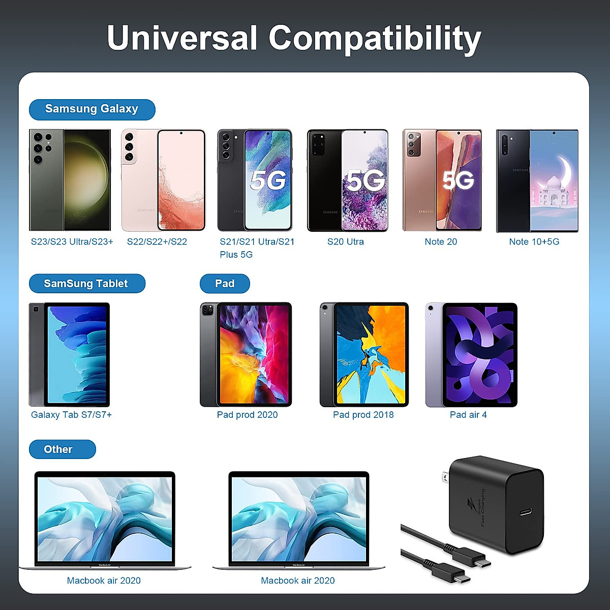 45W Samsung USB-C Super Fast Charger Type C Android Phone Fast Charger with Type C Wall Charger Block and 6FT Fast Charging Cable for Samsung Galaxy S23 Ultra, S23+/S23/S22/S21/S20/Note 20/Note 10