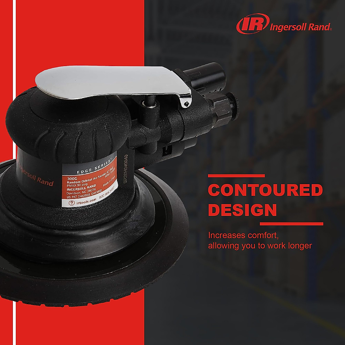 Ingersoll Rand 300G Random Orbital Air Sander, 3/16" Orbit, 6" Pad, 10,000 RPM, 0.2 HP