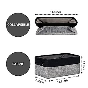 HNZIGE Storage Baskets for Storage Fabric Small Organizer Bins for Shelves,Collapsible Linen Baskets with Cloth Handles for Organizing Closet Nursery Home Shelves,Toy(Black&Gray,11.8" x 7.8" x 5.1")