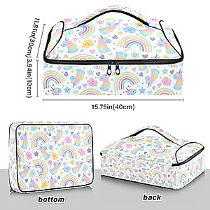 Kcldeci Insulated Thermal Food Carrier Insulated Casserole Carrier for Hot or Cold Food,Unicorns Rainbow and Stars Insulated Tote Bag for Potluck Cookouts Parties Picnic,Lasagna Lugger