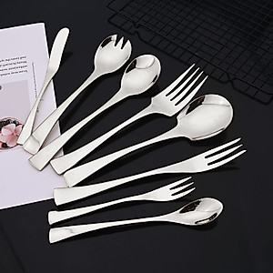 JASHII Shiny Silver Stainles Steel 2 Serving Spoons 2 Serving Forks Set, Luxury Cutlery for Kitchen Hotel Restaurant Wedding Party, pack of 4