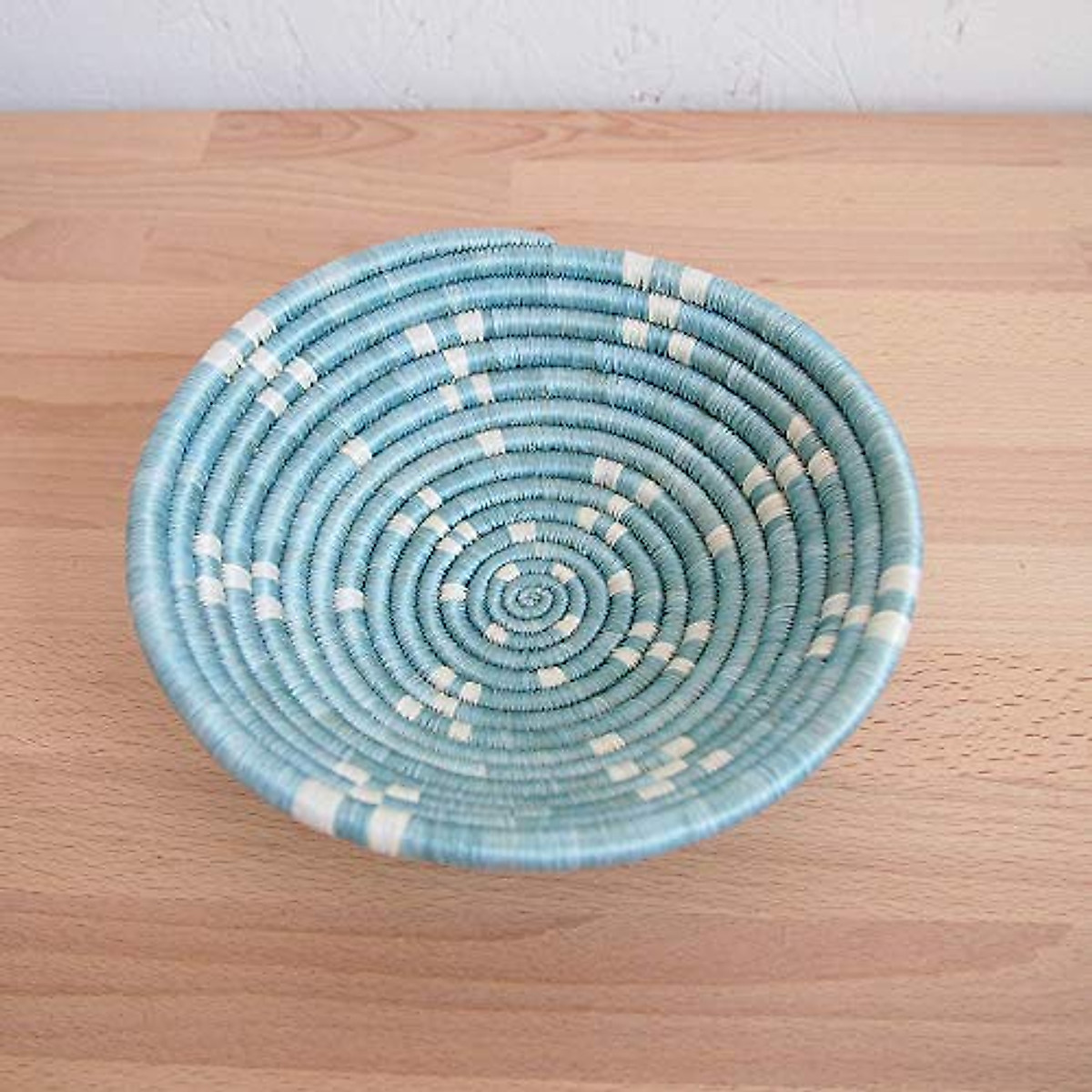 Small African Basket- Munini/Rwanda Basket/Woven Bowl/Sisal & Sweetgrass Basket/Blue, White