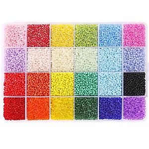 Quefe 26400pcs 2mm Glass Seed Beads 24 Colors Small Beads Kit Bracelet Beads with 24-Grid Plastic Storage Box for Jewelry Making