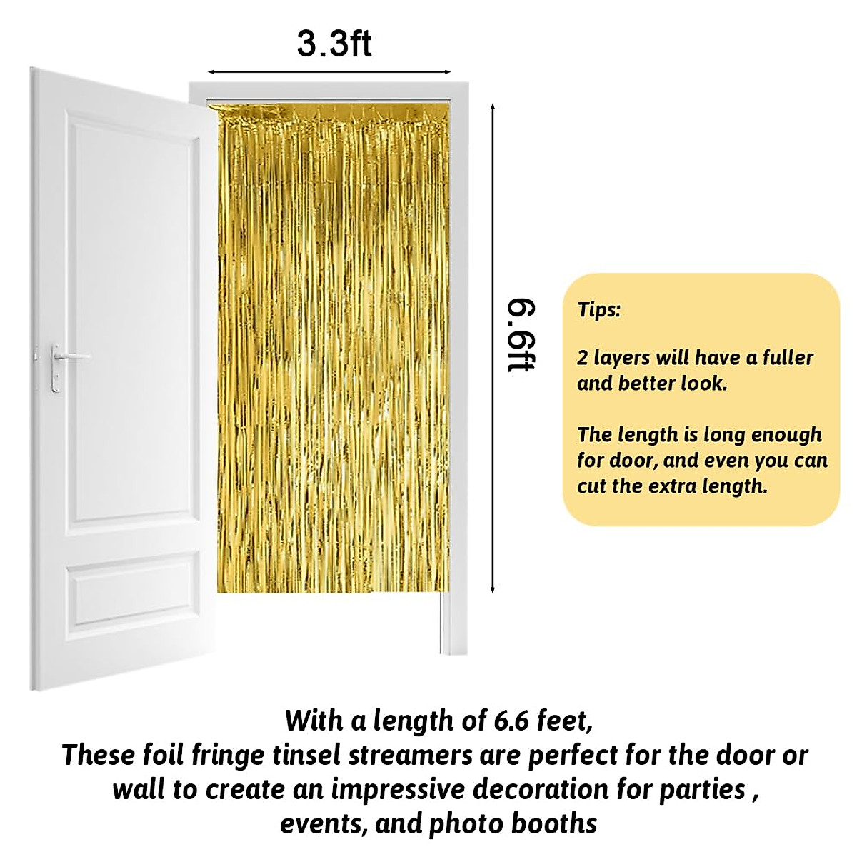 AIBIIN 3 Pack Gold Foil Fringe Curtains - 3.3x6.6ft Gold Streamers Backdrop Curtains for Party Decorations, Graduation, Wedding, Birthday, Bachelorette, New Year, Photo Shoot Props