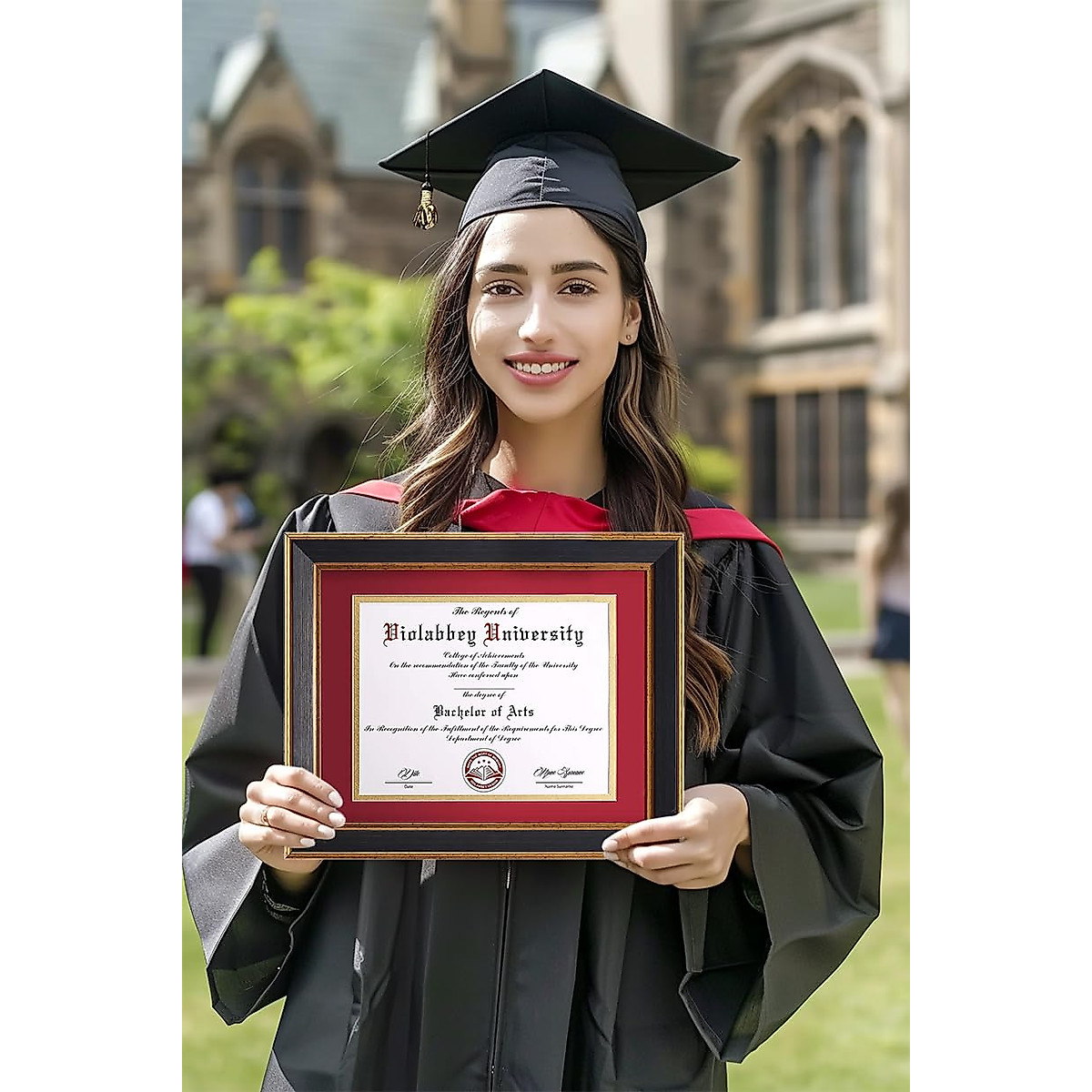 VIOLABBEY 8.5x11 Diploma Frame Black, 8.5 x 11 Certificate Frame with Mat or 11x14 College Degree Frames without Mat, Wall or Tabletop Display, Tempered glass (Red Gold Double Mat)