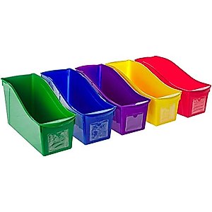 Storex Interlocking Book Bins, 5 1/3 W x 14 1/3 L x 7 H, 5 Color Set, Plastic (70105U06C)