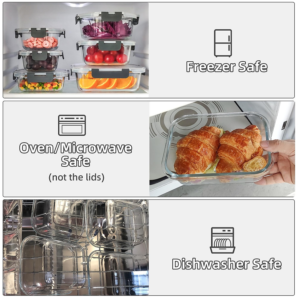 C CREST Food Storage Glass Containers Set of 12 with Locking Lids, Multi-Size, Airtight Seal for Freshness, Perfect for Meal Prep and Storage