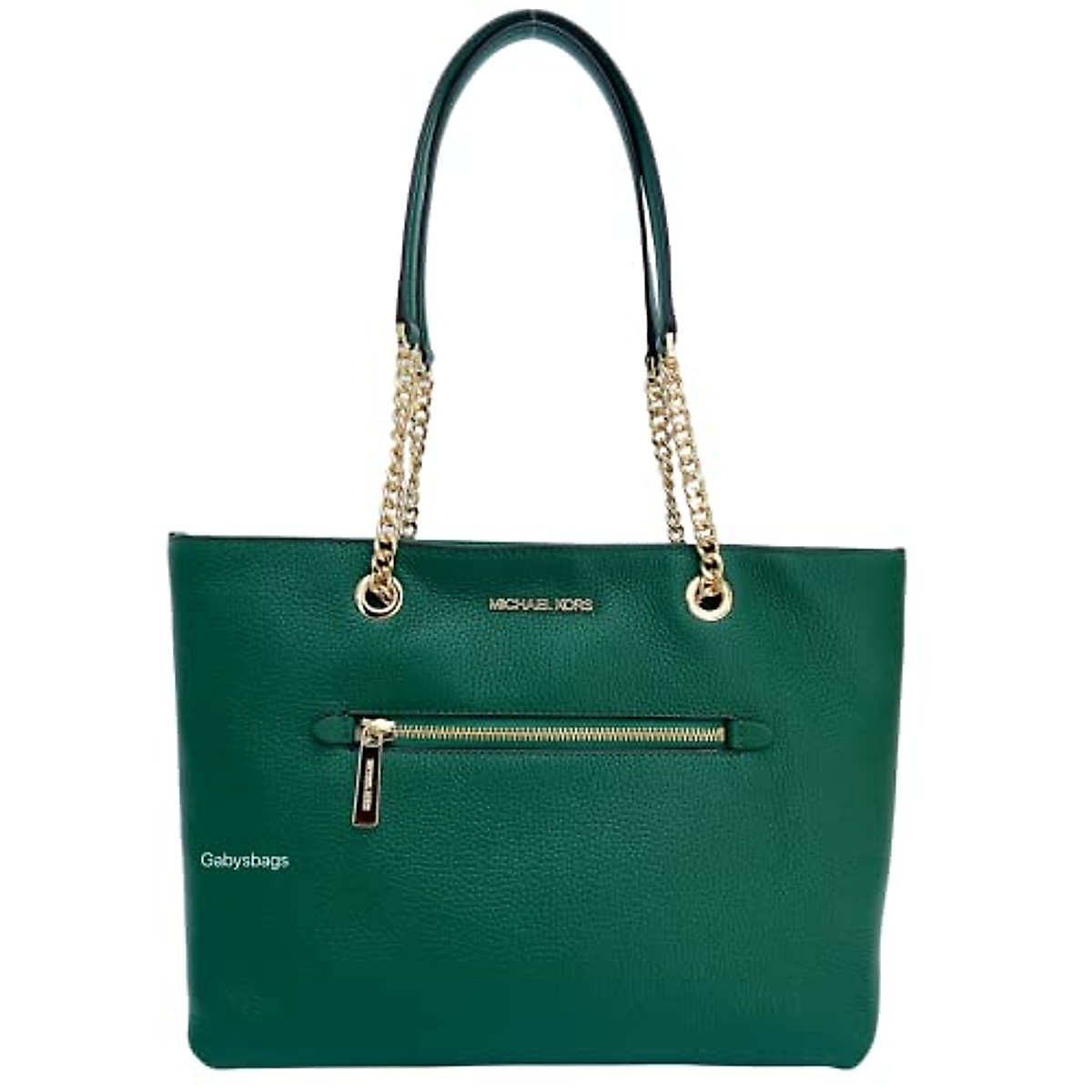 Michael Kors Jet Set Medium Front Pocket Chain Top Zip Tote Jewel Green