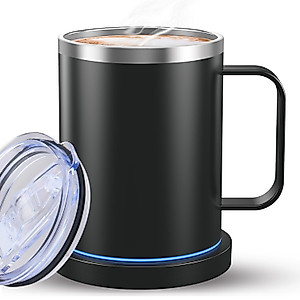 Coffee Mug Warmer & Mug Set,Smart Self Heating Mug,Stainless Steel Mug with Sliding Sip Lid 12 oZ,for Desktop Home Office Hot Drink Cup,Gift for Coffee Lovers, Heating Up to131°F-149°F