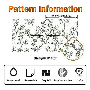 Wallercity Green Leaves Wallpaper Peel and Stick Floral Wallpaper for Cabinets Boho Green Leaf Contact Paper Home Decor Removable Wall Paper 17.5" x 315" Wall Plants White Contact Paper for Shelf