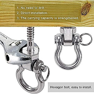 BeneLabel Set of 6 Permanent Antirust Stainless Steel 304 Screw Bracket Heavy Duty Swing Hanger 1800LB Capacity, Indoor Outdoor Playground Yoga Hammock Chair Sandbag Punching Bag, Hardware Swing Sets