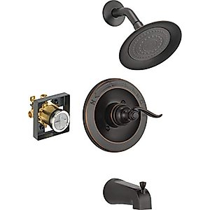 DELTA Faucet Windemere Single-Function Tub and Shower Trim Kit with Single-Spray Shower Head, Oil Rubbed Bronze BT14496-OB (Valve Included)