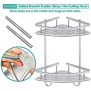 Guaber Shower Caddy Corner Shelf, 2 Tiers Aluminum Alloy Wall Mounted Bathroom Shower Organizer, Self Adhesive Shower Shelf Basket Shampoo Storage Rack with Hooks for Bathroom Toilet Dorm Kitchen